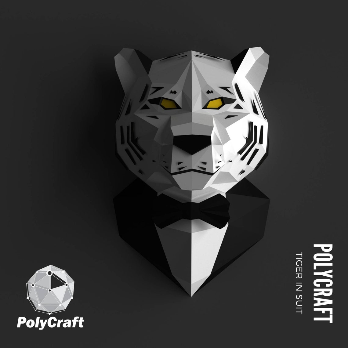 Papercraft Tiger, 3D Paper Model, PDF Tiger in Suit Template, Low Poly ...