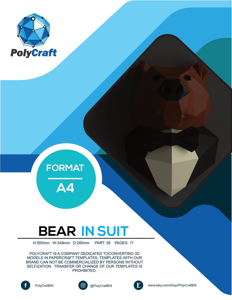 Papercraft Bear Grizzly Polar Black paper model PDF o bear - Etsy España
