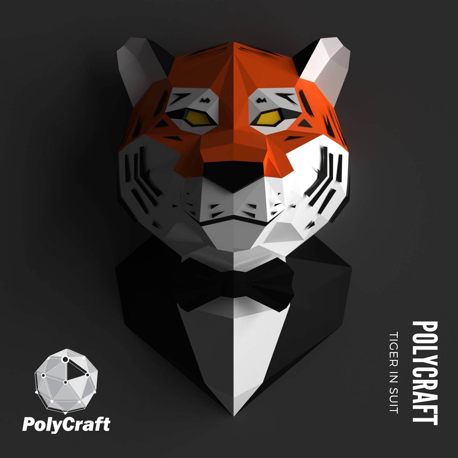 Papercraft Tiger, 3D Paper Model, PDF Tiger in Suit Template, Low Poly ...