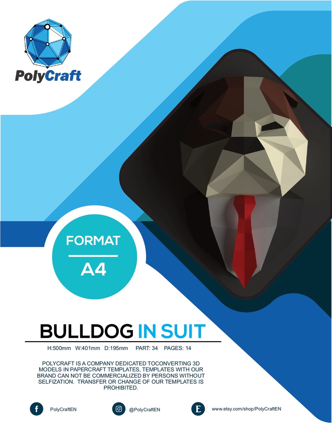 Papercraft bulldog 3D paper model PDF bulldog in Suit | Etsy