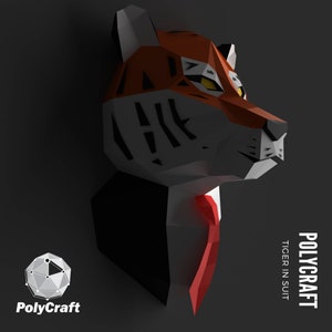 Papercraft Tiger, 3D Paper Model, PDF Tiger in Suit Template, Low Poly ...