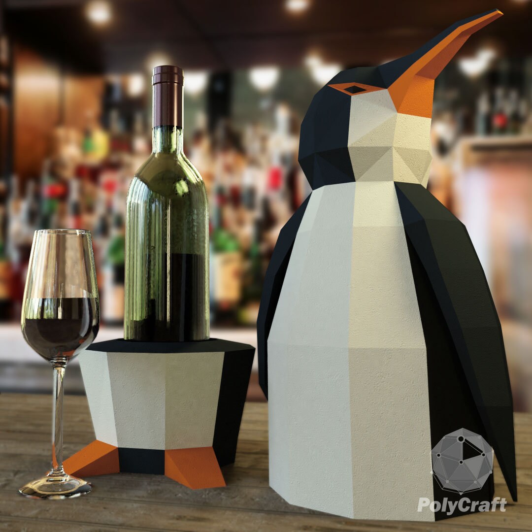 Papercraft Penguin, Gift Box for Wine, PDF Template,diy, Pepakura ...