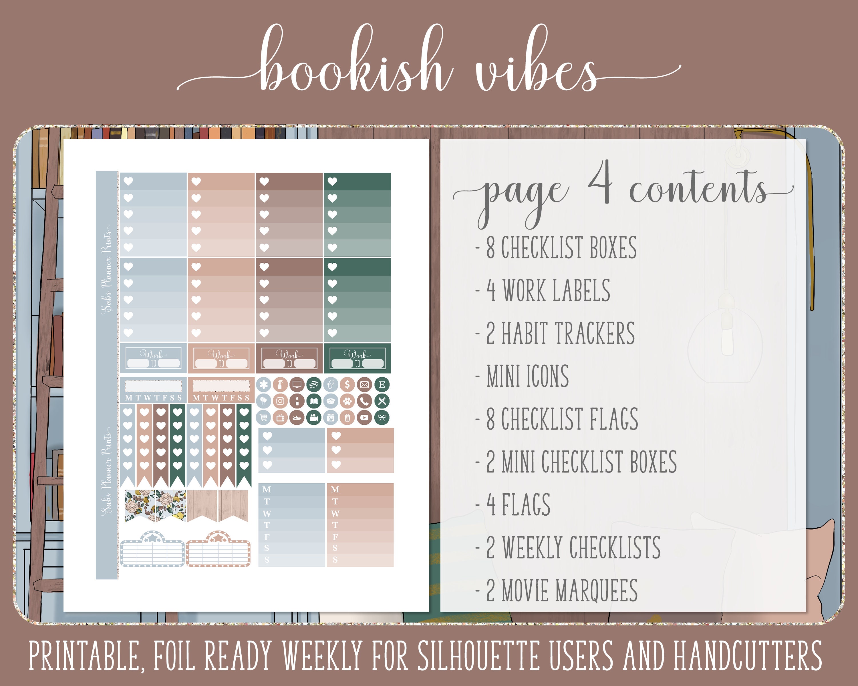 Bookish Vibes FOIL READY PRINTABLE Weekly Planner Sticker | Etsy