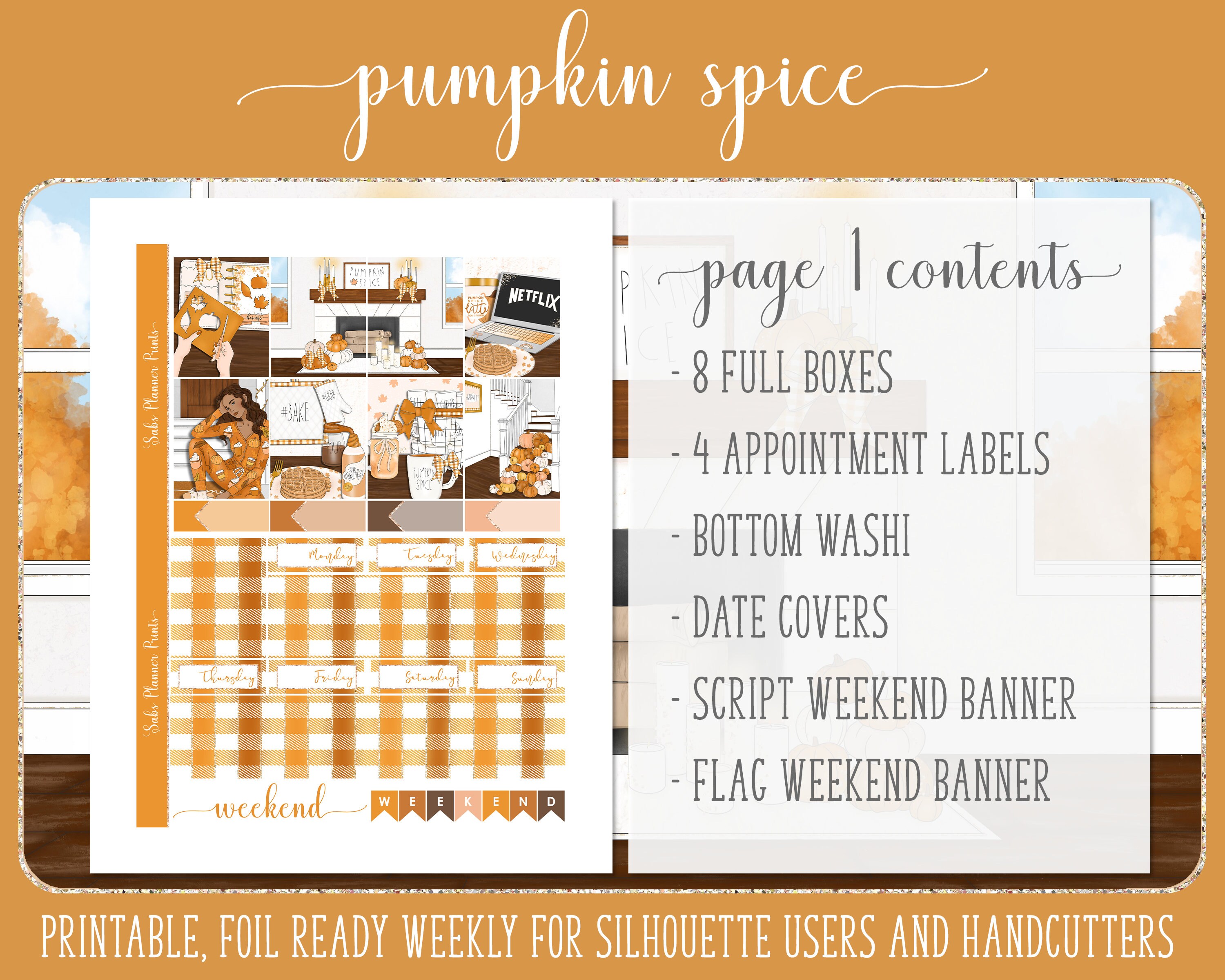 Pumpkin Spice FOIL READY PRINTABLE Weekly Planner Sticker - Etsy