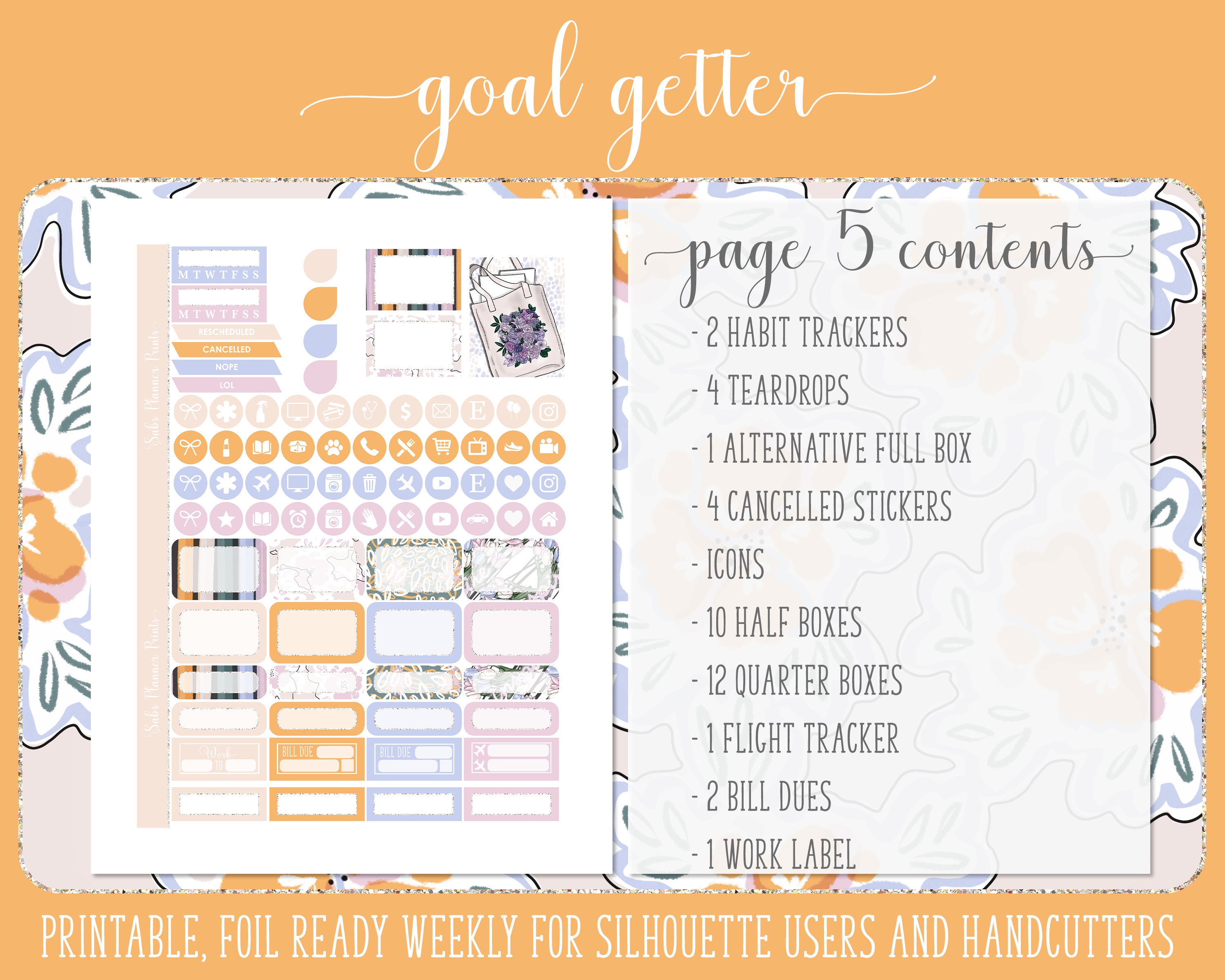 Goal Getter FOIL READY PRINTABLE Weekly Planner Sticker Kit | Etsy
