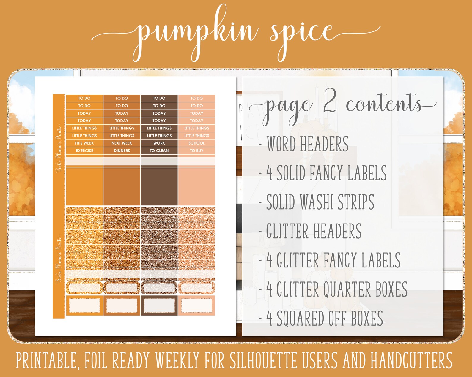 Pumpkin Spice FOIL READY PRINTABLE Weekly Planner Sticker - Etsy