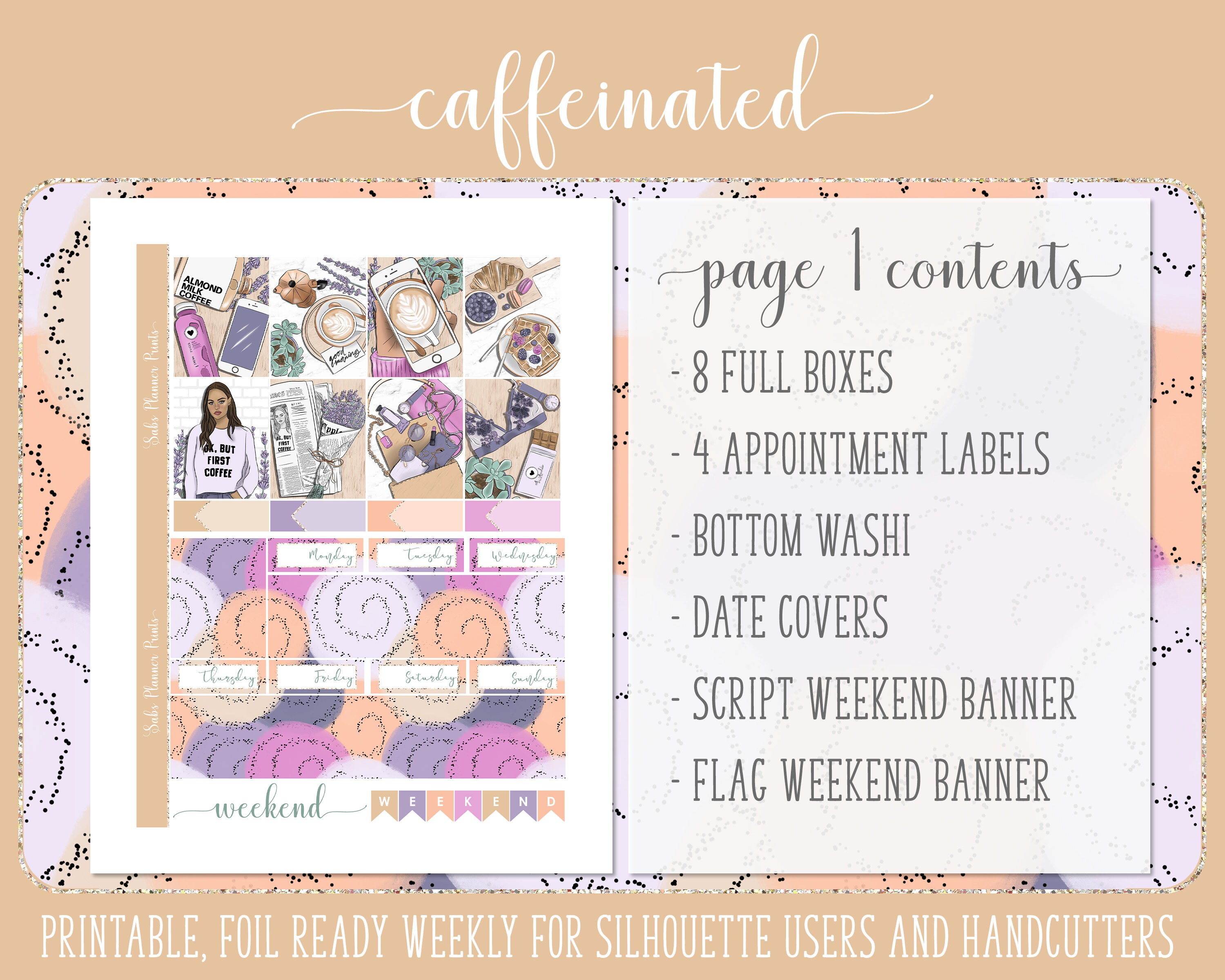 Caffeinated FOIL READY PRINTABLE Weekly Planner Sticker Kit - Etsy