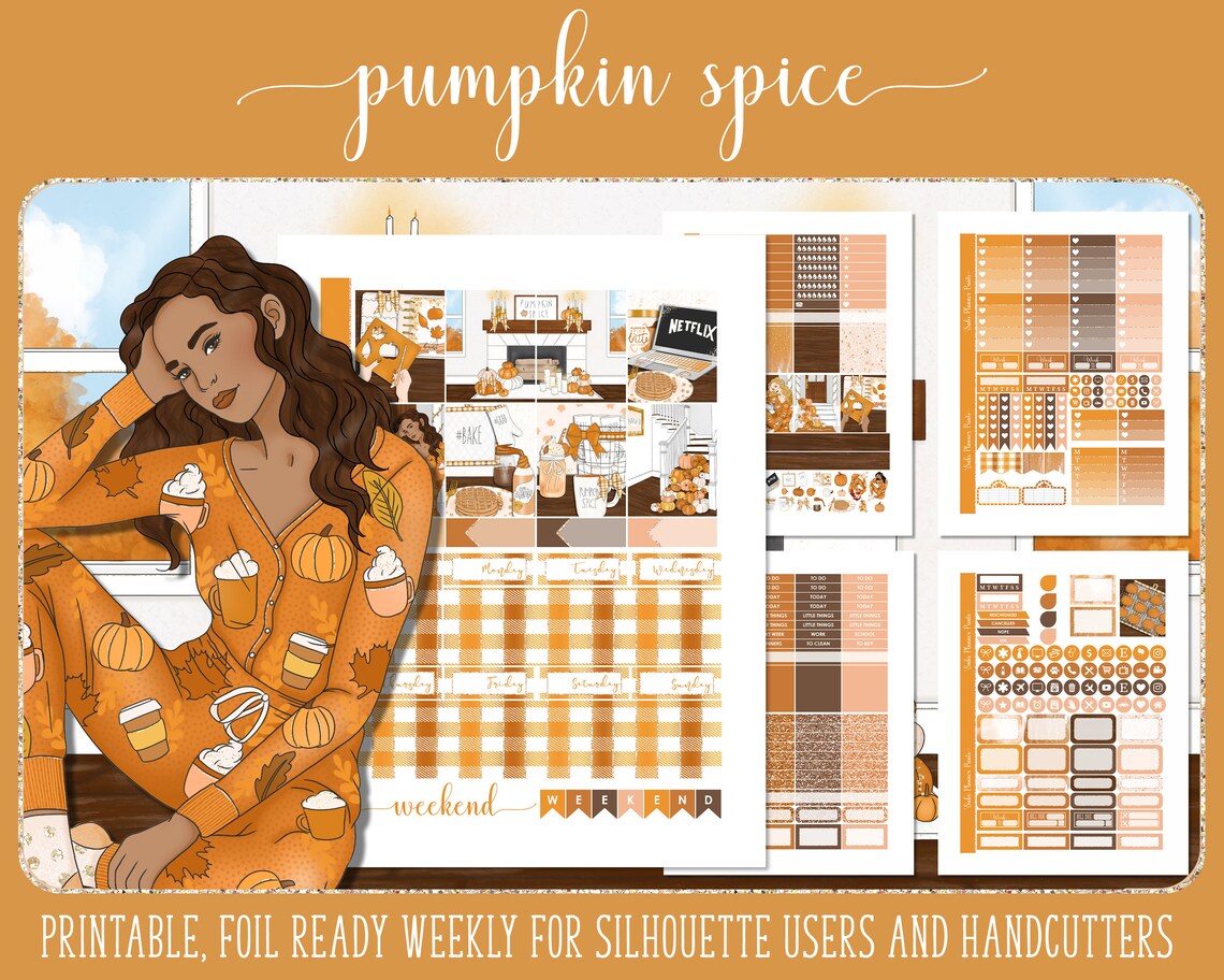 Pumpkin Spice FOIL READY PRINTABLE Weekly Planner Sticker - Etsy