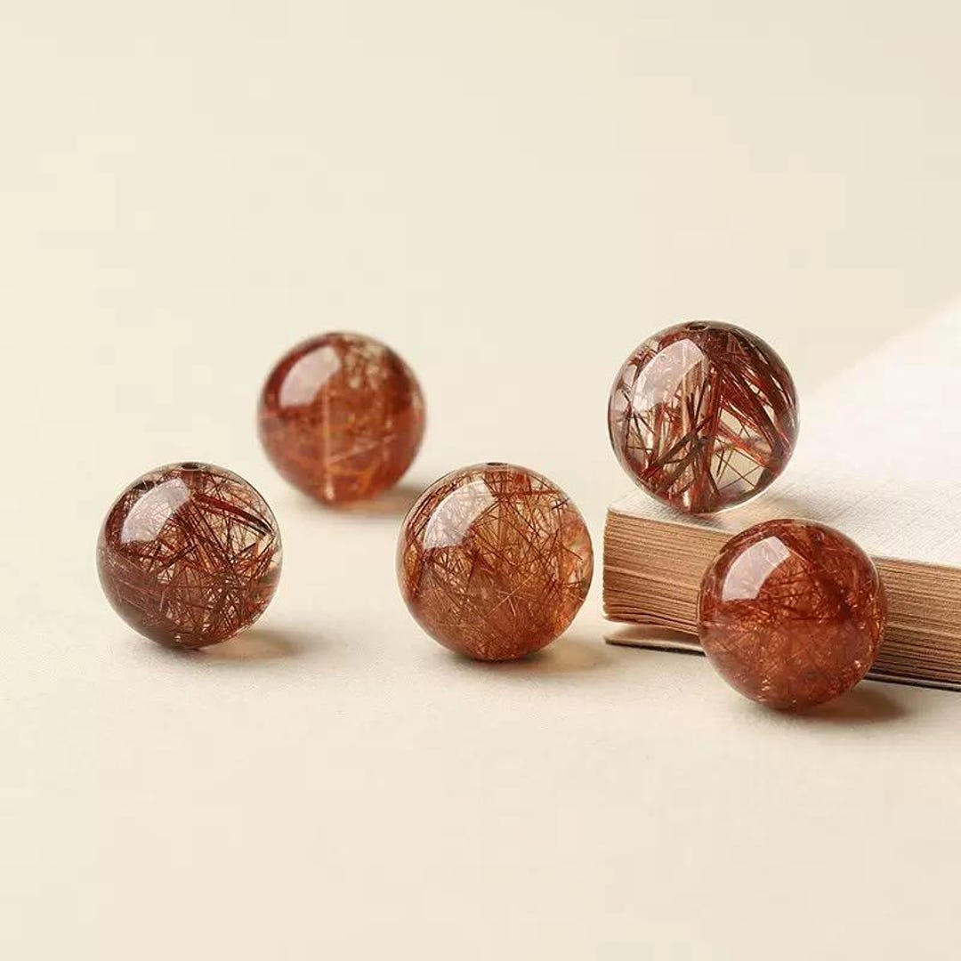 6mm-14mm Natural Red Copper Rutilated Quartz Smooth Round Beads, Copper ...