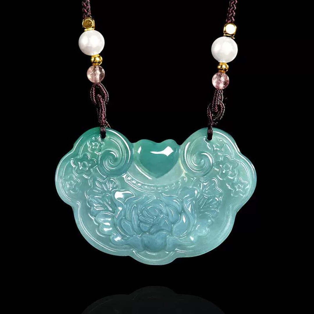 Natural A-grade Jadeite Blue Water Pendant With Flourishing Flowers ...