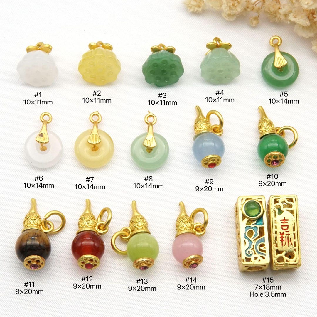 5 Pcs Ancient Gold Inlay Lotus Gourd Auspicious Peace Buckle Pendant ...