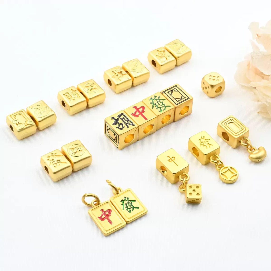 5 Pcs Ancient Method Sand-gold Drip Oil Four-sided Dice Mahjong Tile ...