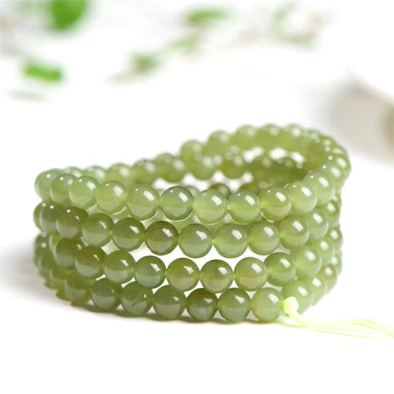 Natural Nephrite Jade Beads Braceletnephrite Beaded - Etsy