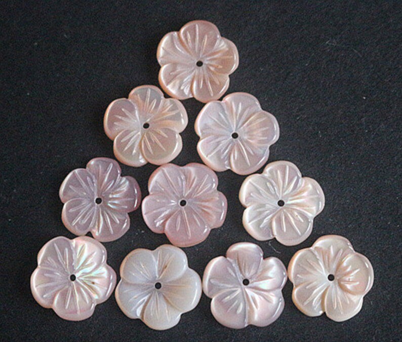 100 Pcs, Natural MOP Shell Flower Beads, Pink Shell, 6mm, 8mm, 10mm ...