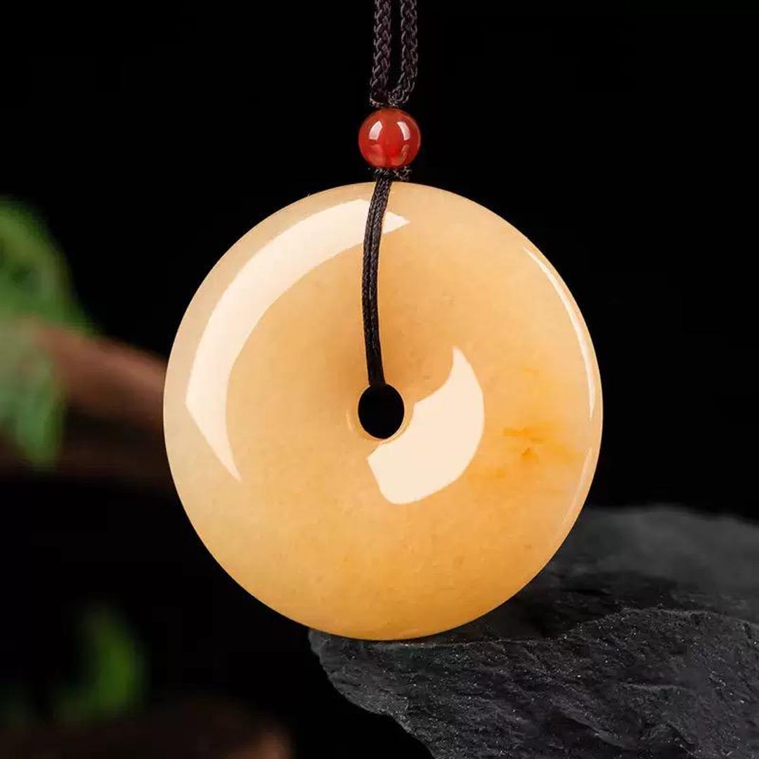 Natural Golden Silk Jade Peace Buckle Pendant for Protection, Yellow ...