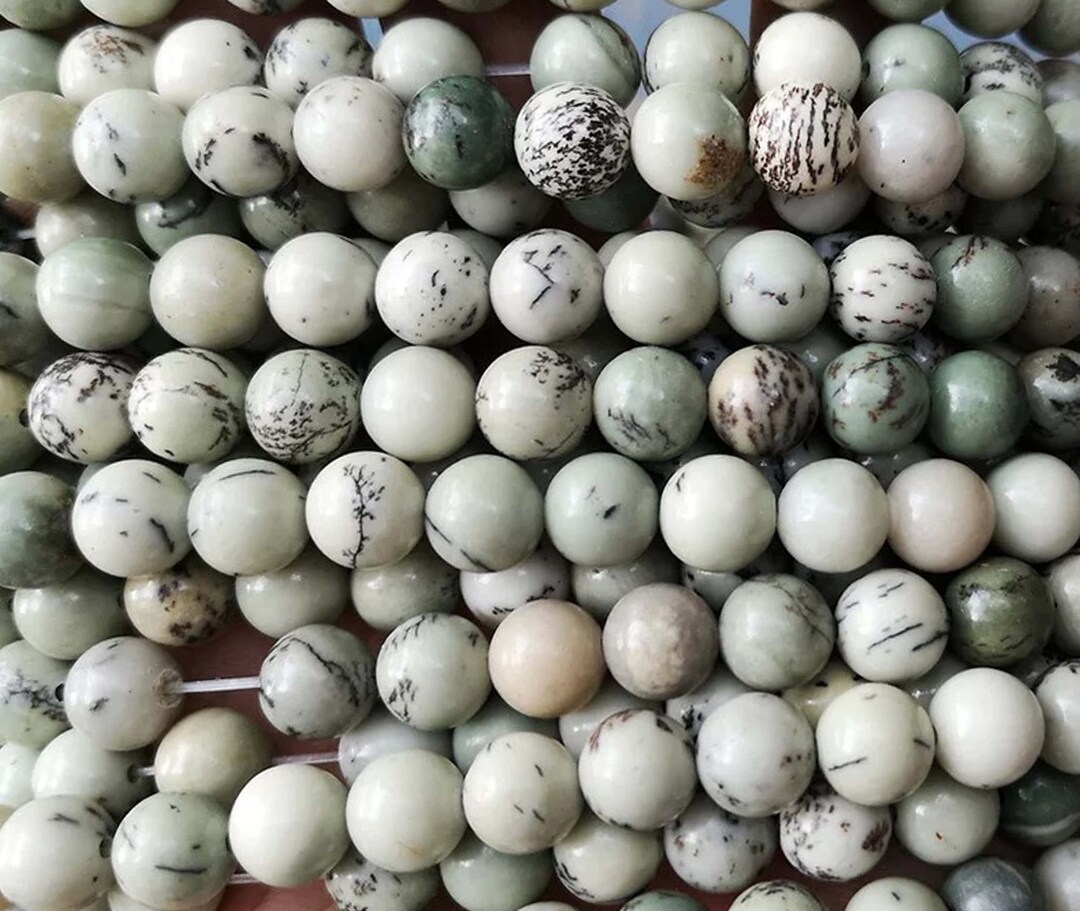 4mm-12mm Natural Green Grass Flower Jasper Suaves Cuentas Redondas ...