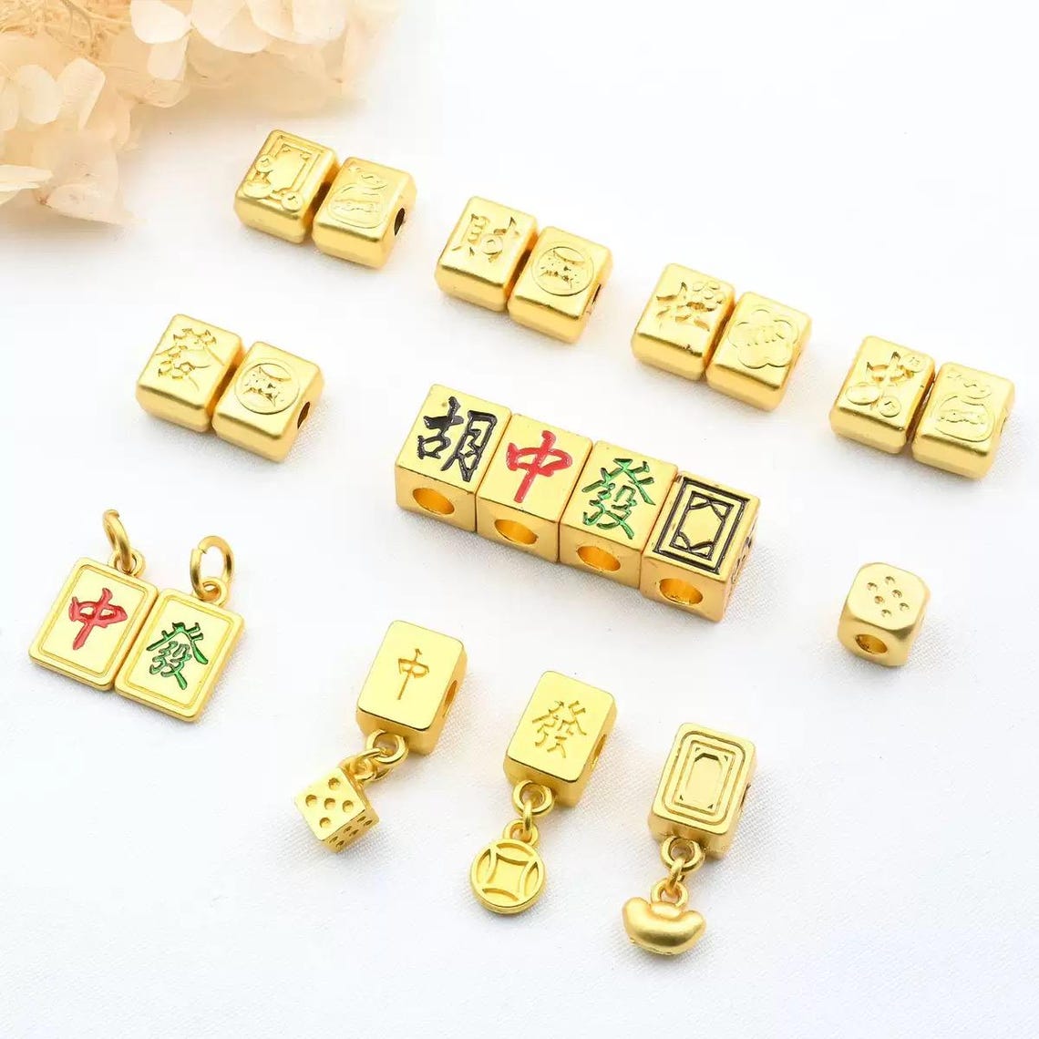 5 Pcs Ancient Method Sand-gold Drip Oil Four-sided Dice Mahjong Tile ...