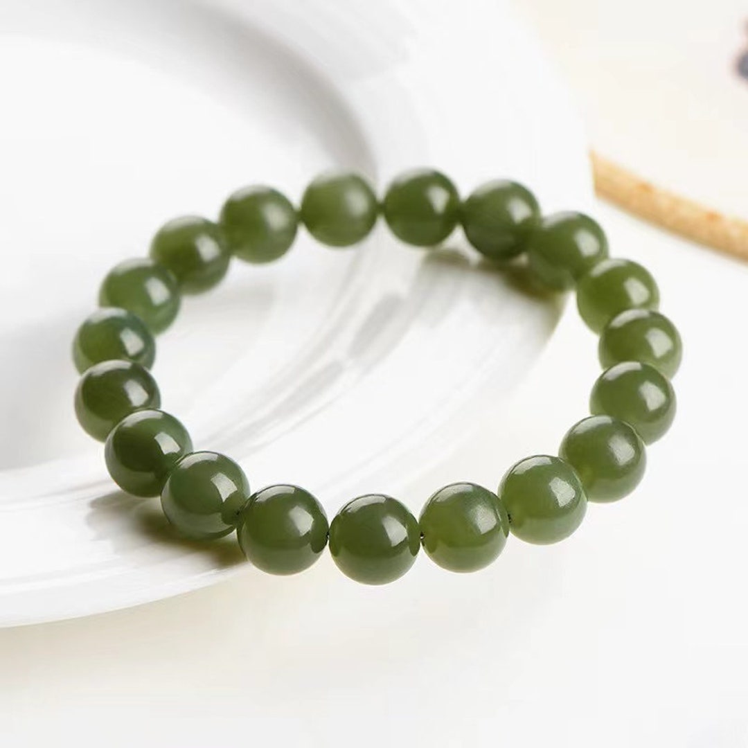 Natural Nephrite Jade Beads Braceletnephrite Beaded - Etsy