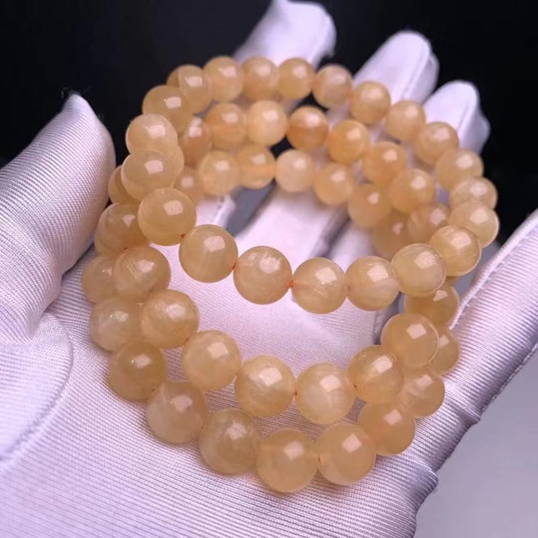 Natural Yellow Calcite Beads Bracelet, 9mm Marble Beaded Bracelet ...