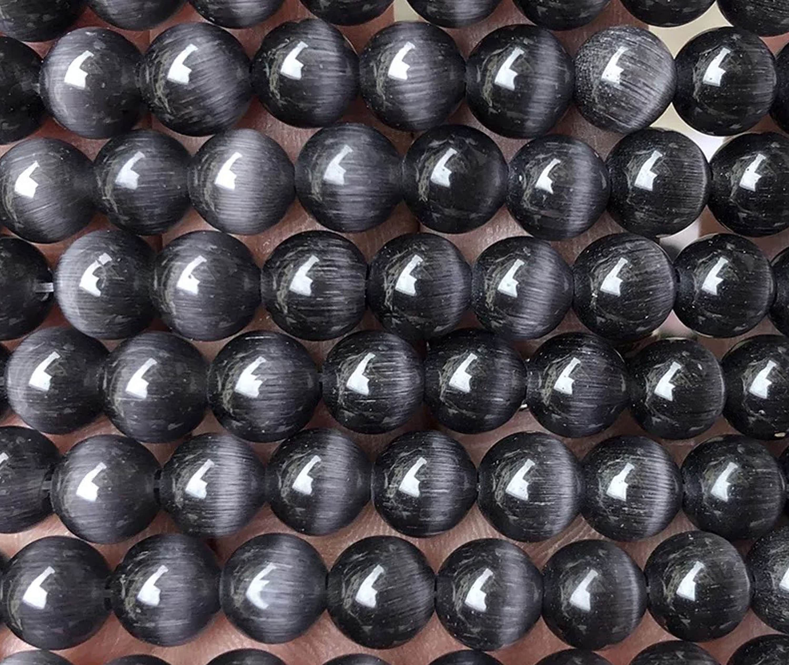 4mm-14mm Natural Grey Cat Eye Stone Smooth Round Beads, Cat's Eye Stone ...