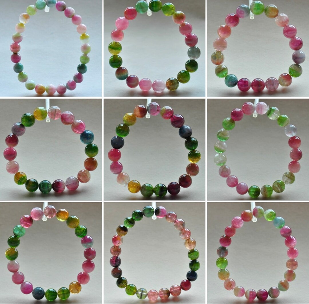 Natural Watermelon Tourmaline Beads Bracelet,bico Tourmaline Beaded ...