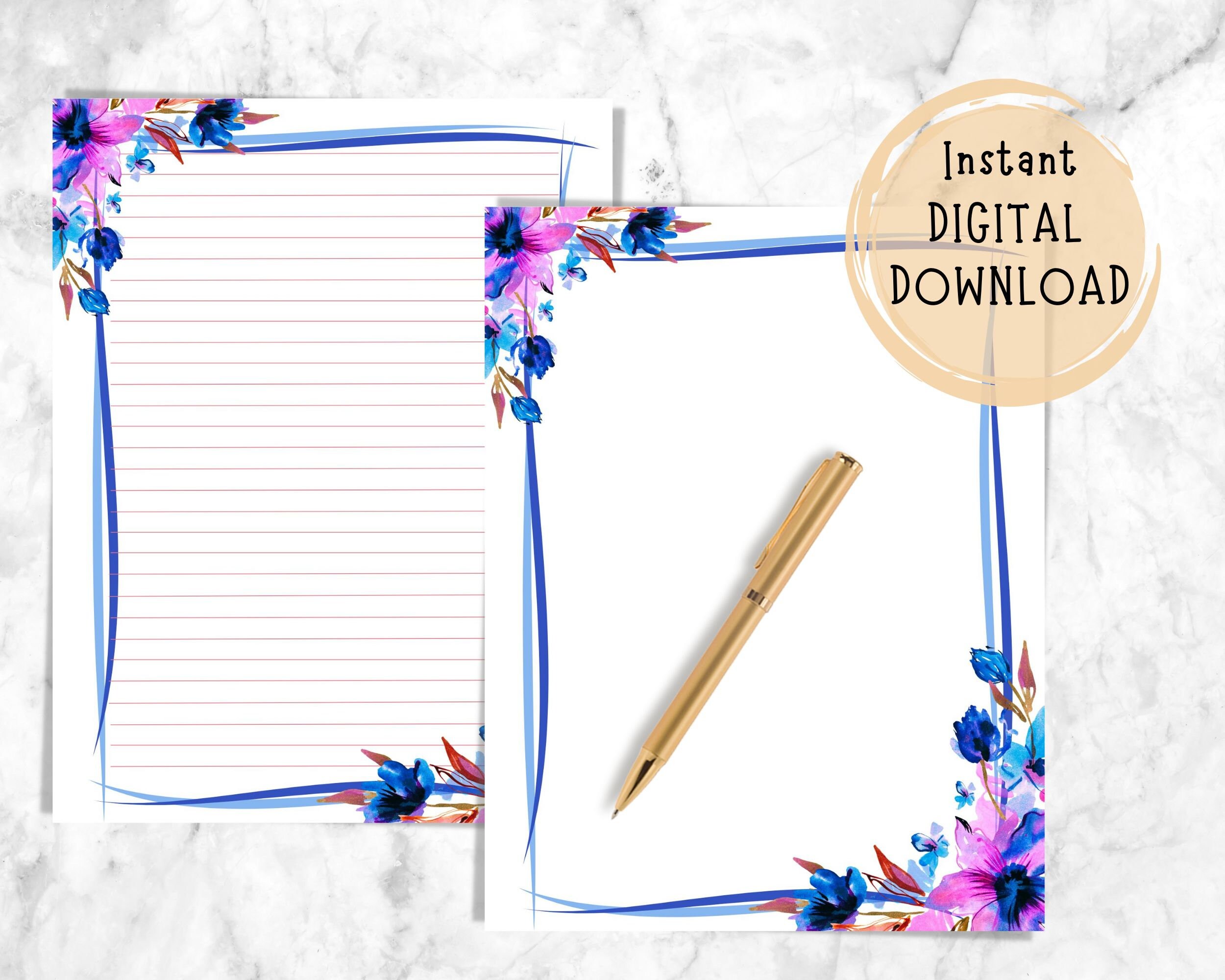 Printable Stationery Paper Set, Lined Printable Paper, Blank Paper ...