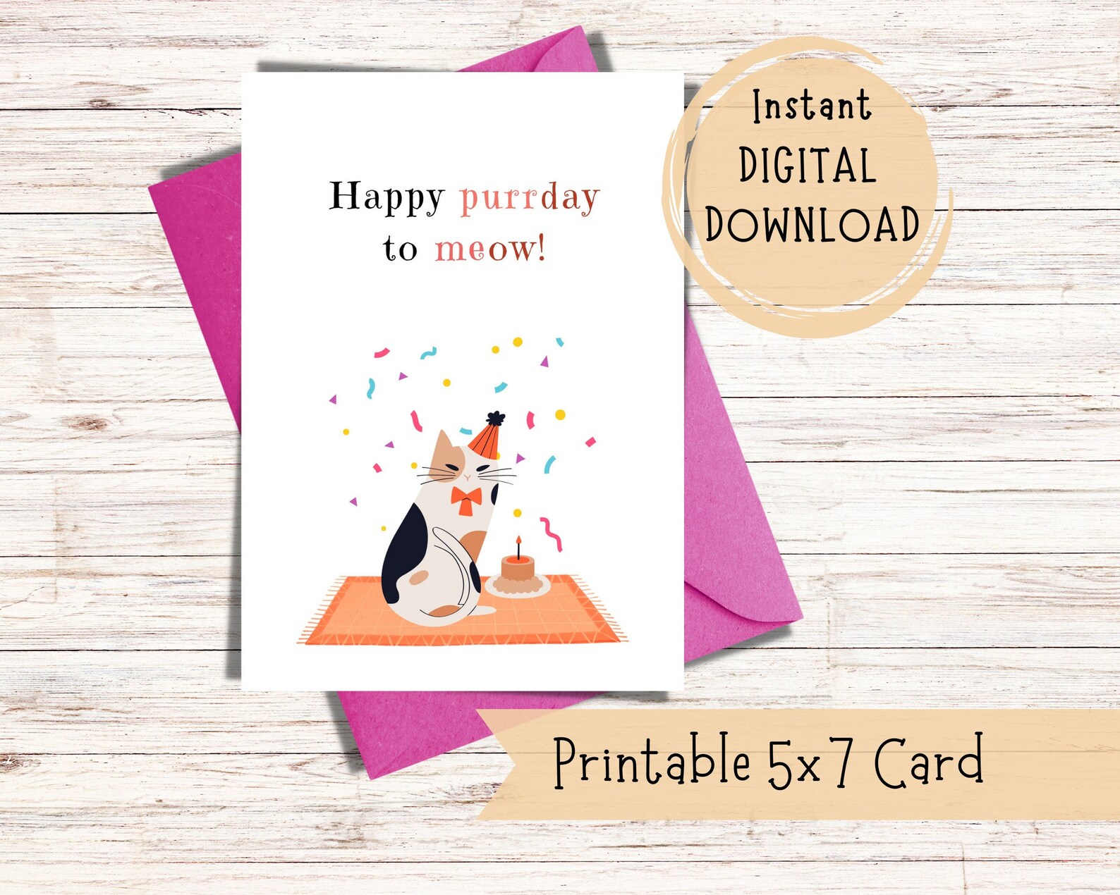 Funny Cat Birthday Card: Happy Purr-day (digital Download) - Etsy