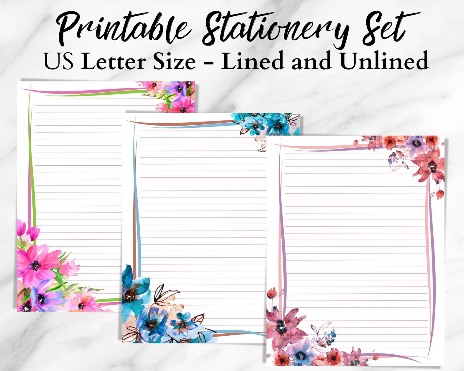 Printable Stationery Paper Set, Lined Printable Paper, Blank Paper ...