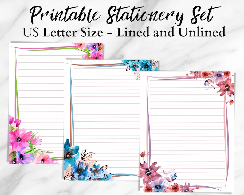 Printable Stationery Paper Set, Lined Printable Paper, Blank Paper ...