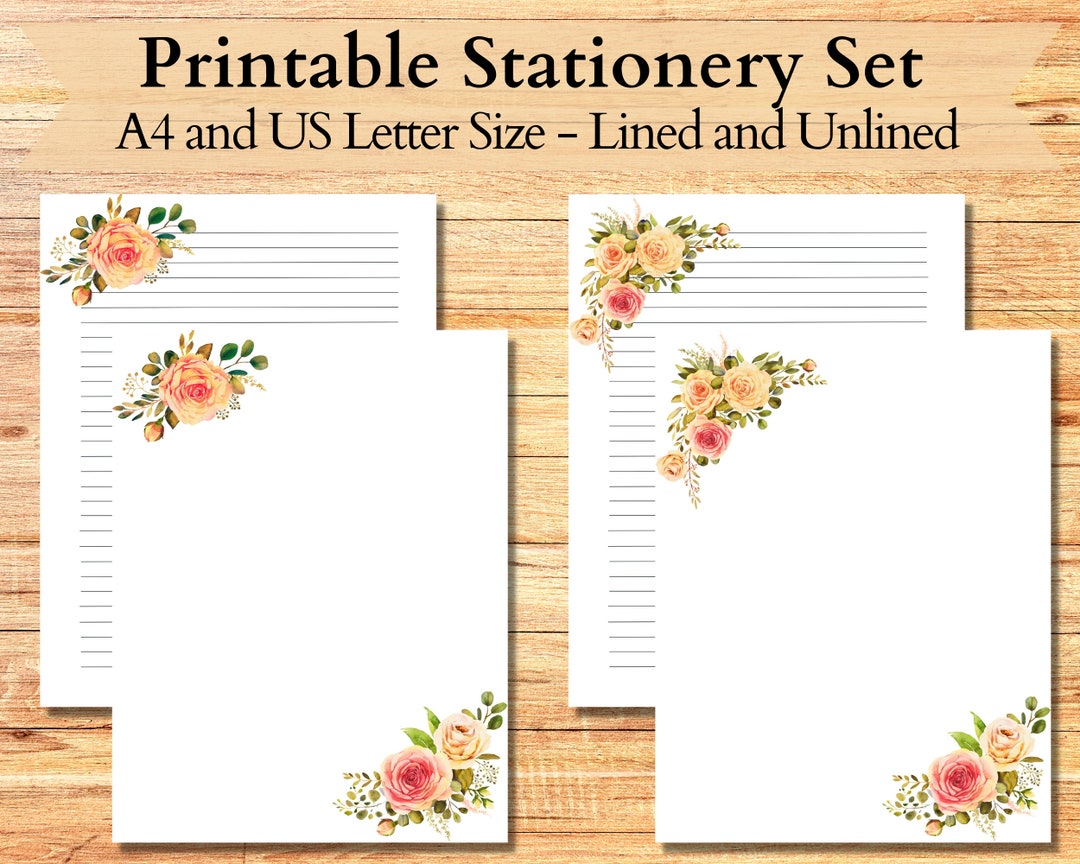 Rose Bouquet Printable Stationery Set, Lined Printable Paper, Blank ...