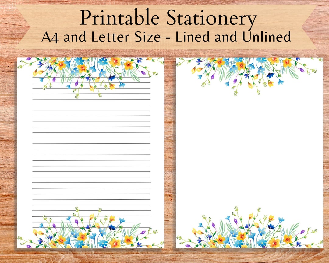 Floral Lined Paper Floral Unlined Paper Printable Stationery - Etsy