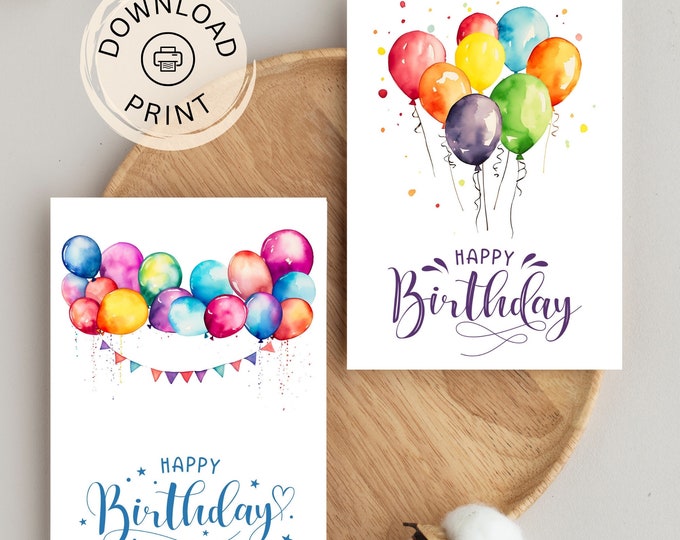 Printable Birthday Card: Balloons Design (digital Download) - Etsy Canada