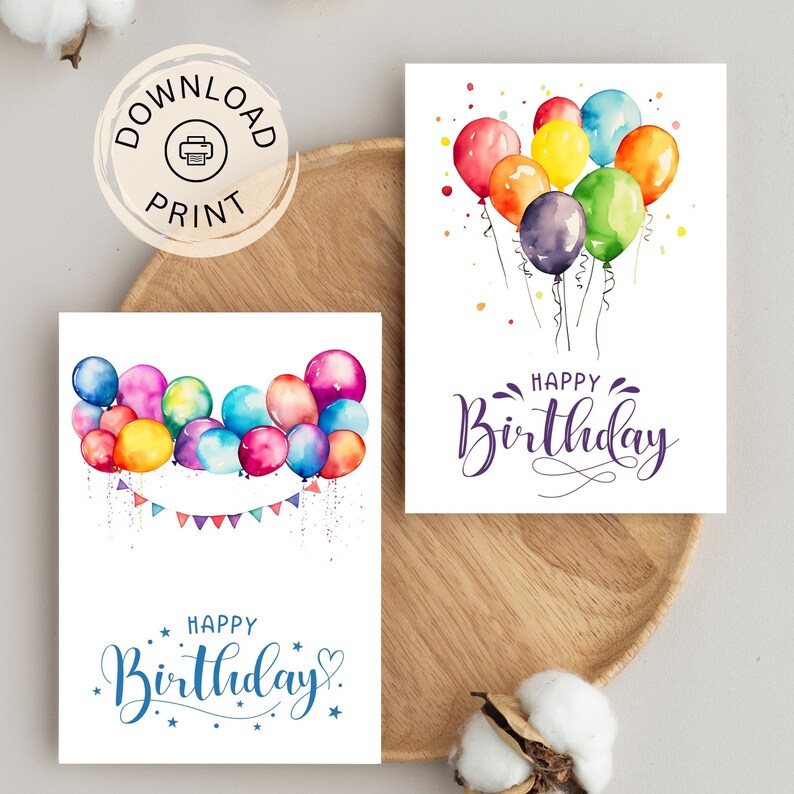 Printable Balloon Birthday Card Set (digital Download) - Etsy