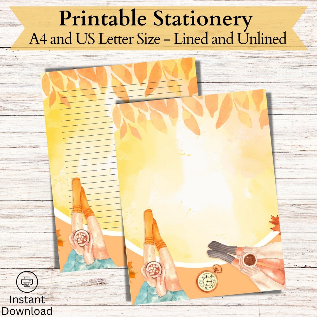 Autumn Tea Girls Printable Stationery Fall Girls Stationery - Etsy