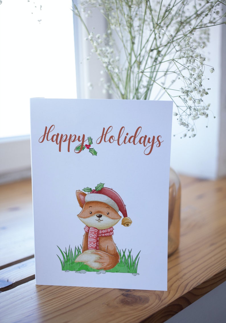 Cute Fox Christmas Card Happy Holidays Card Printable Christmas Cards ...