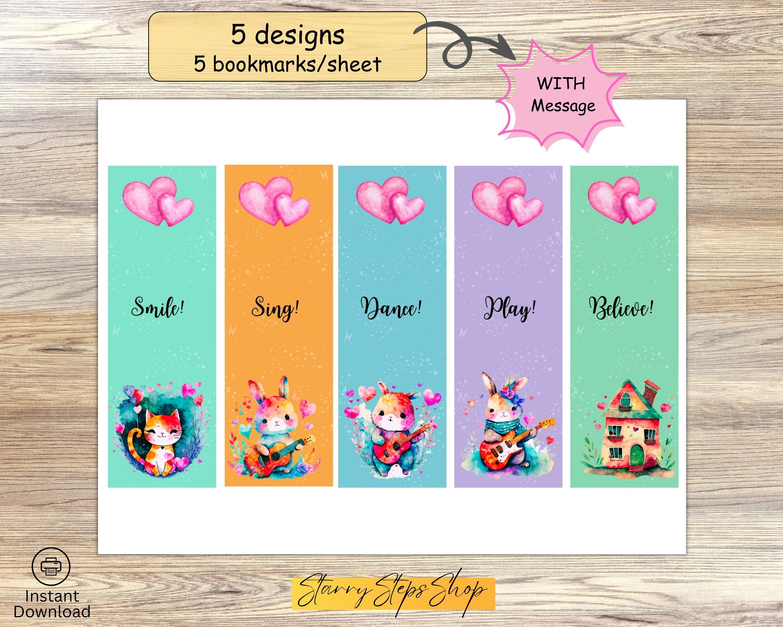 Watercolor Animal Friends Bookmarks, Hearts (digital Download) - Etsy