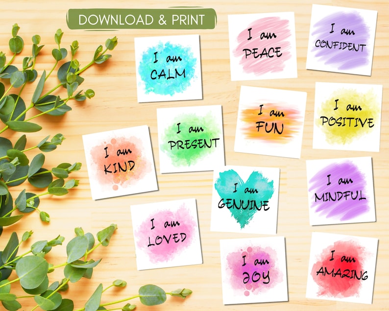Watercolor Mini Affirmation Cards: Motivational Lunch Notes (digital ...