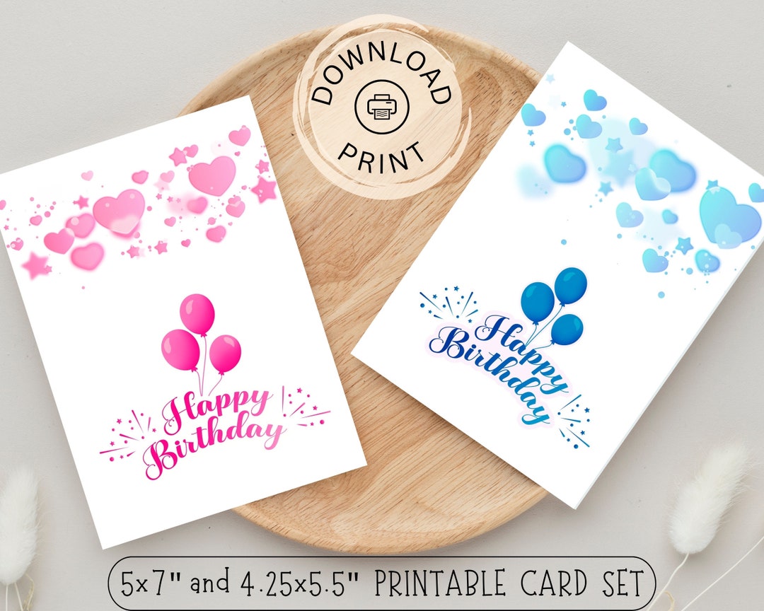 Printable Birthday Card Set, Printable Cards, Digital Download Cards ...