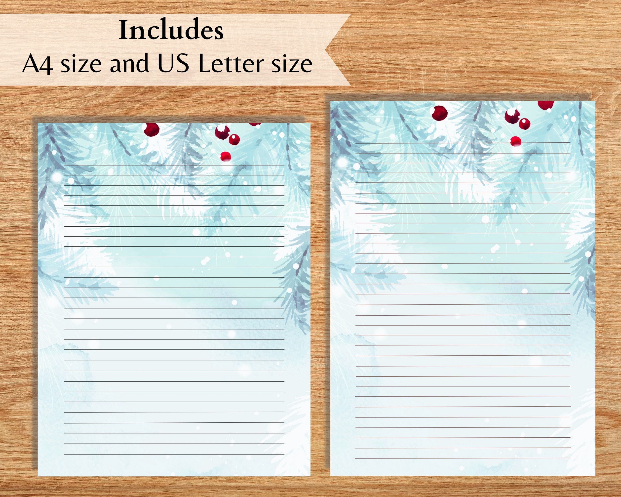 Lined and Unlined Printable Christmas Paper, Winter Printable ...