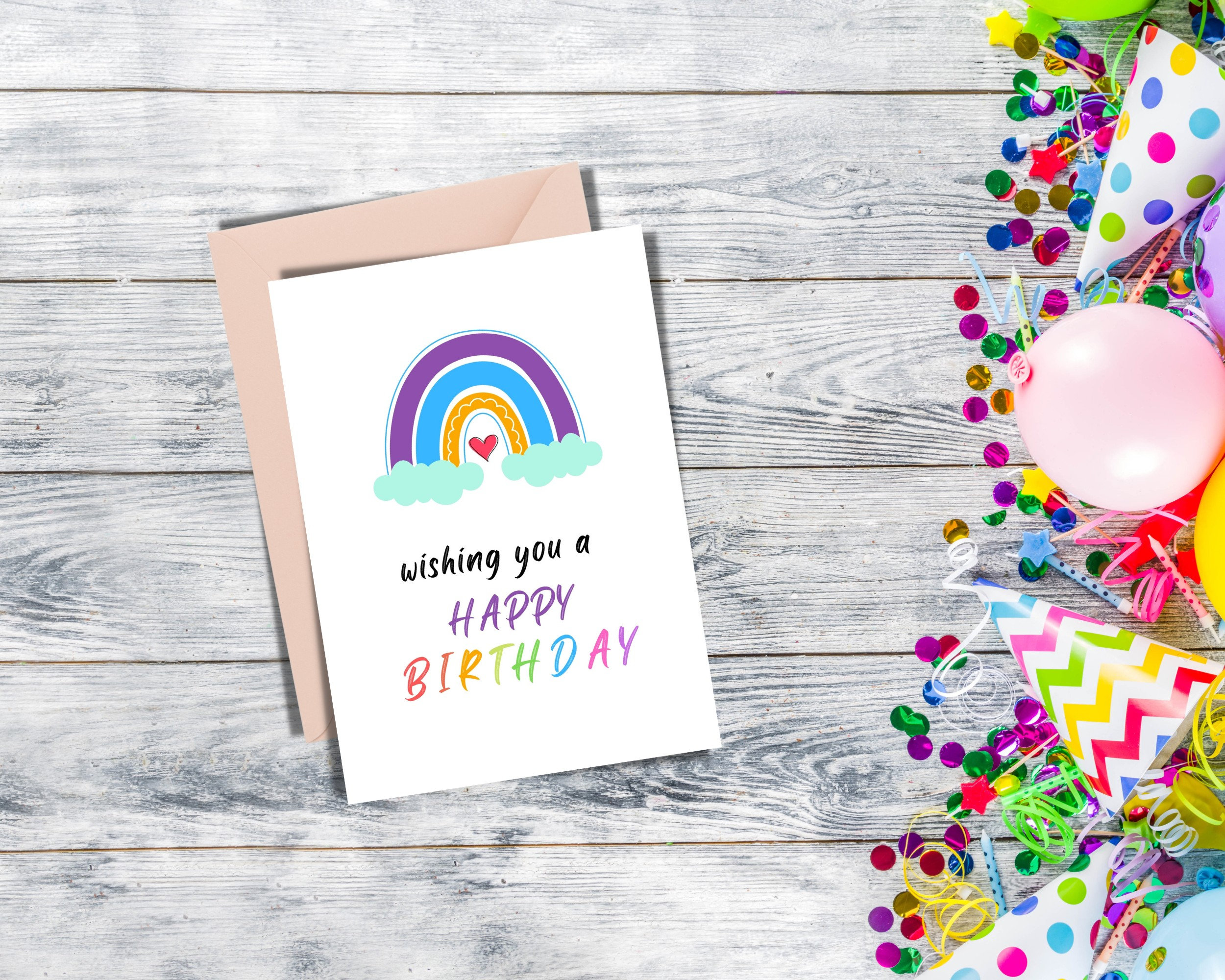 Rainbow Birthday Card: Printable PDF With Heart (digital Download) - Etsy
