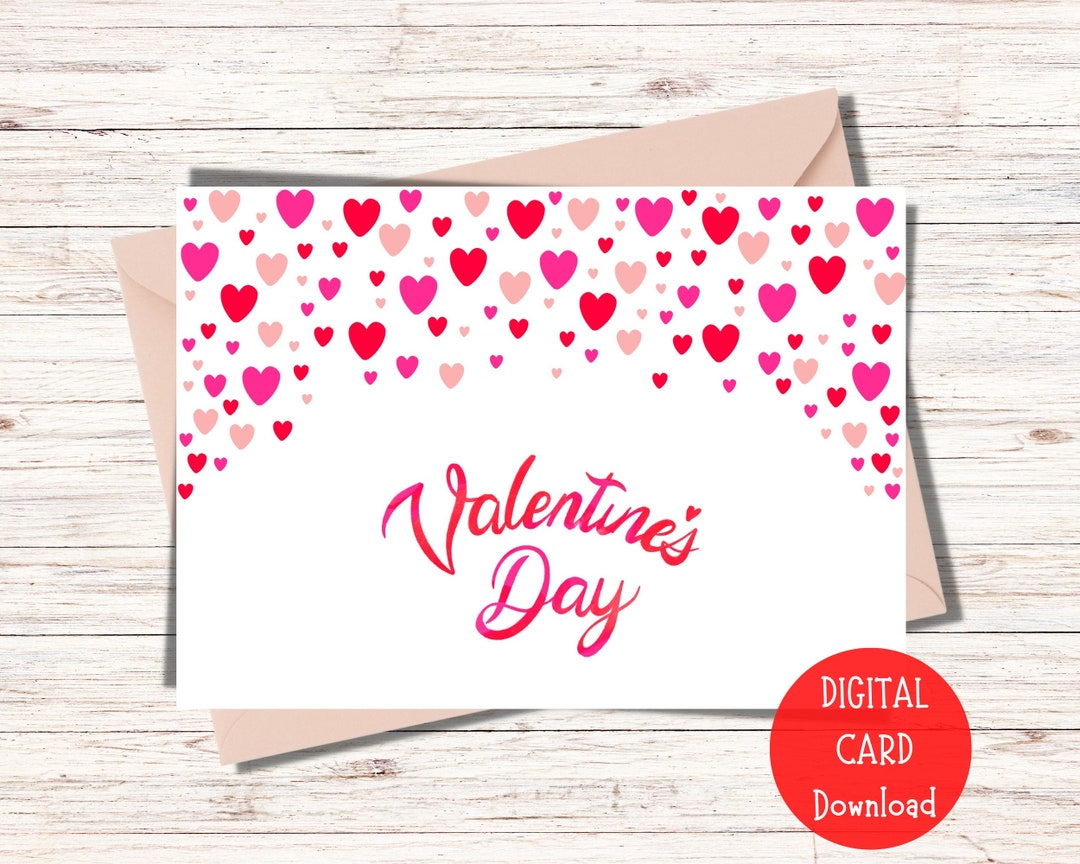 Valentines Day Printable Card | Happy Valentine's Day Card With Hearts ...