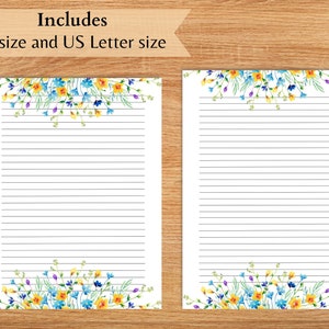 Floral Lined Paper, Floral Unlined Paper, Printable Stationery Field ...