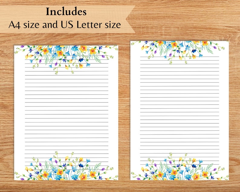 Floral Lined Paper, Floral Unlined Paper, Printable Stationery Field ...