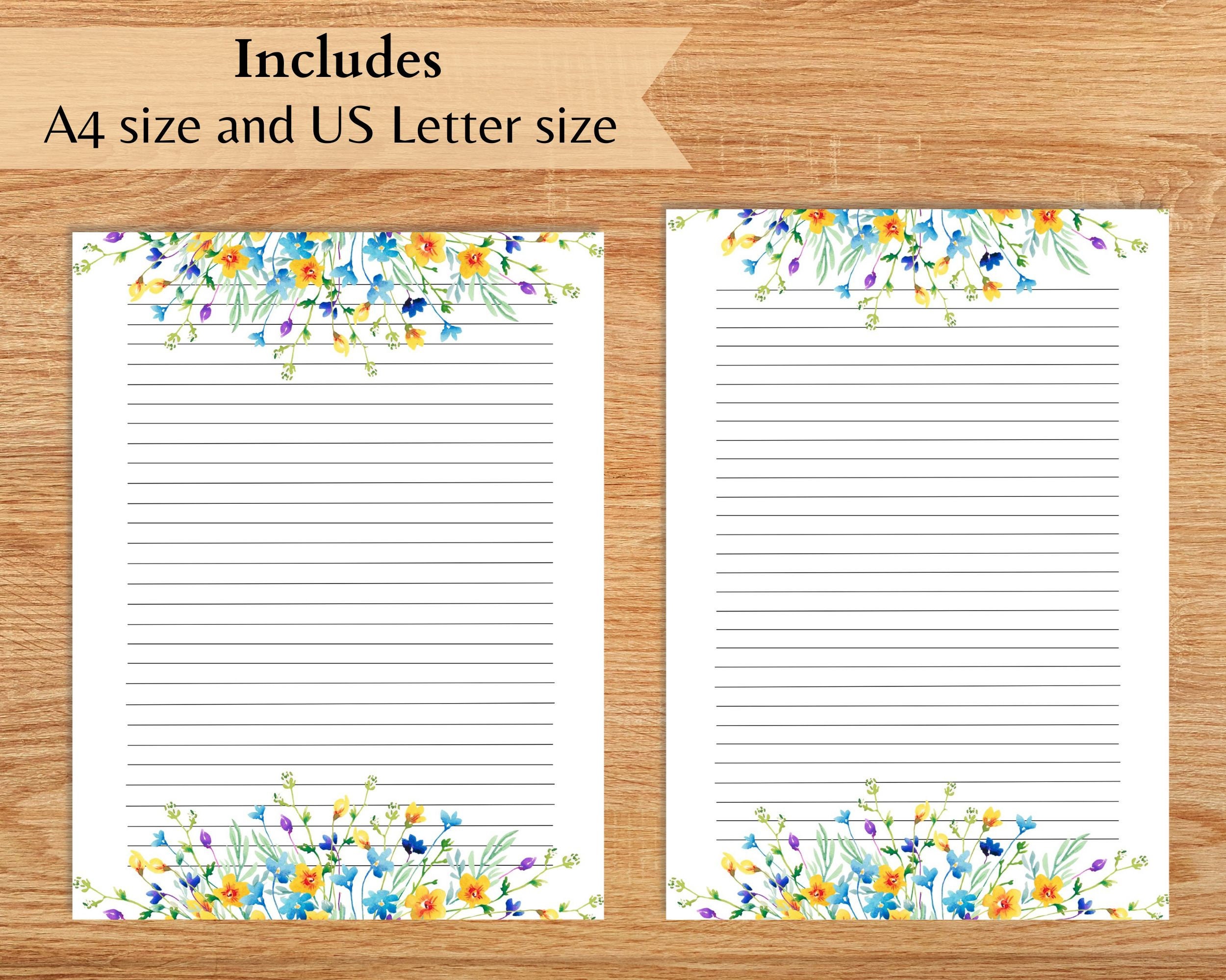 Floral Lined Paper, Floral Unlined Paper, Printable Stationery Field ...