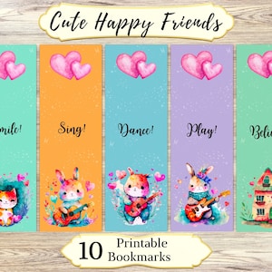 Watercolor Animal Friends Bookmarks, Hearts (digital Download) - Etsy