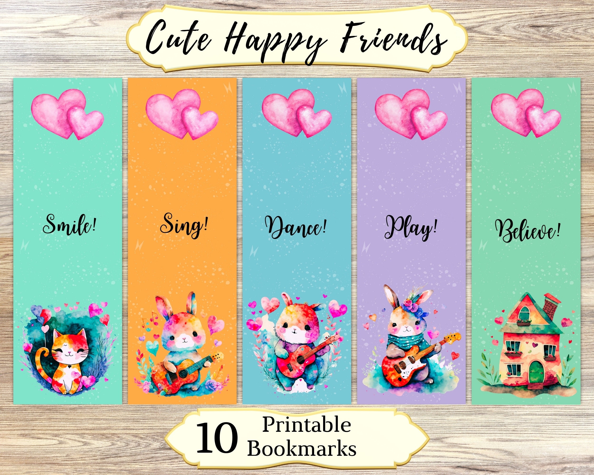 Cute Friends Printable Bookmarks, Happy Friends Bookmark Set, Pink ...