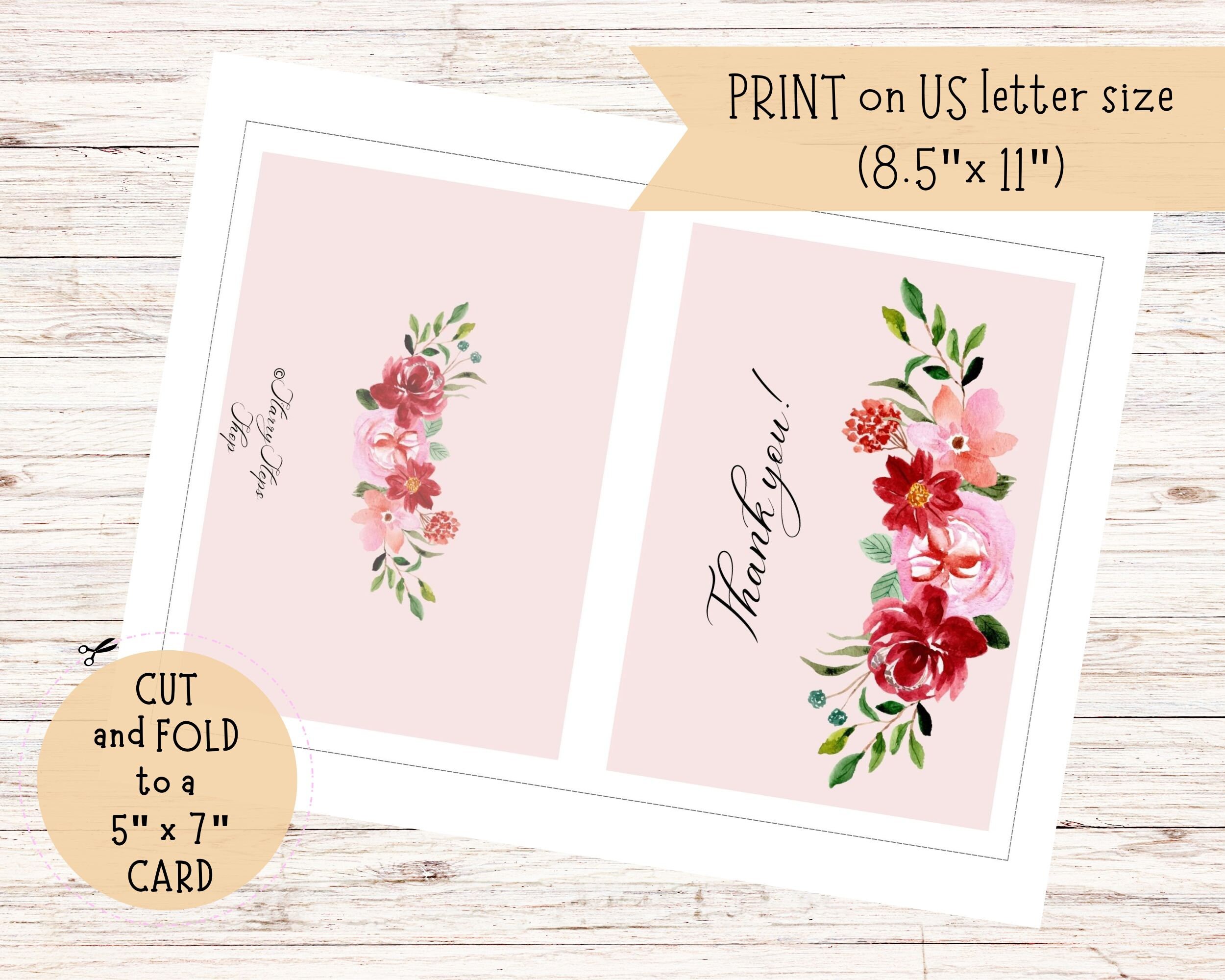 Floral Thank You Card: Printable Flower Bouquet (digital Download) - Etsy