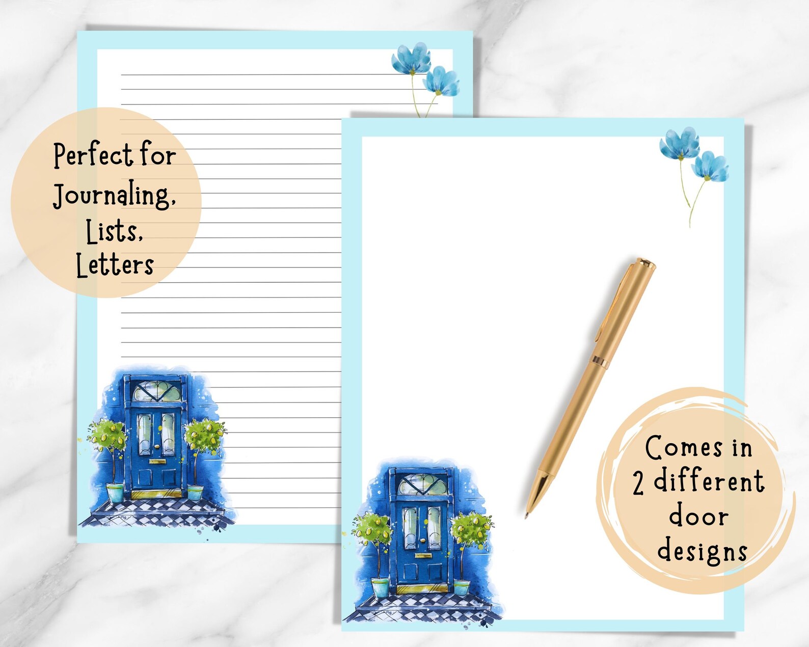 Printable Stationery Paper Set, Lined Printable Paper, Blank Paper, Printable Doors Stationery ...