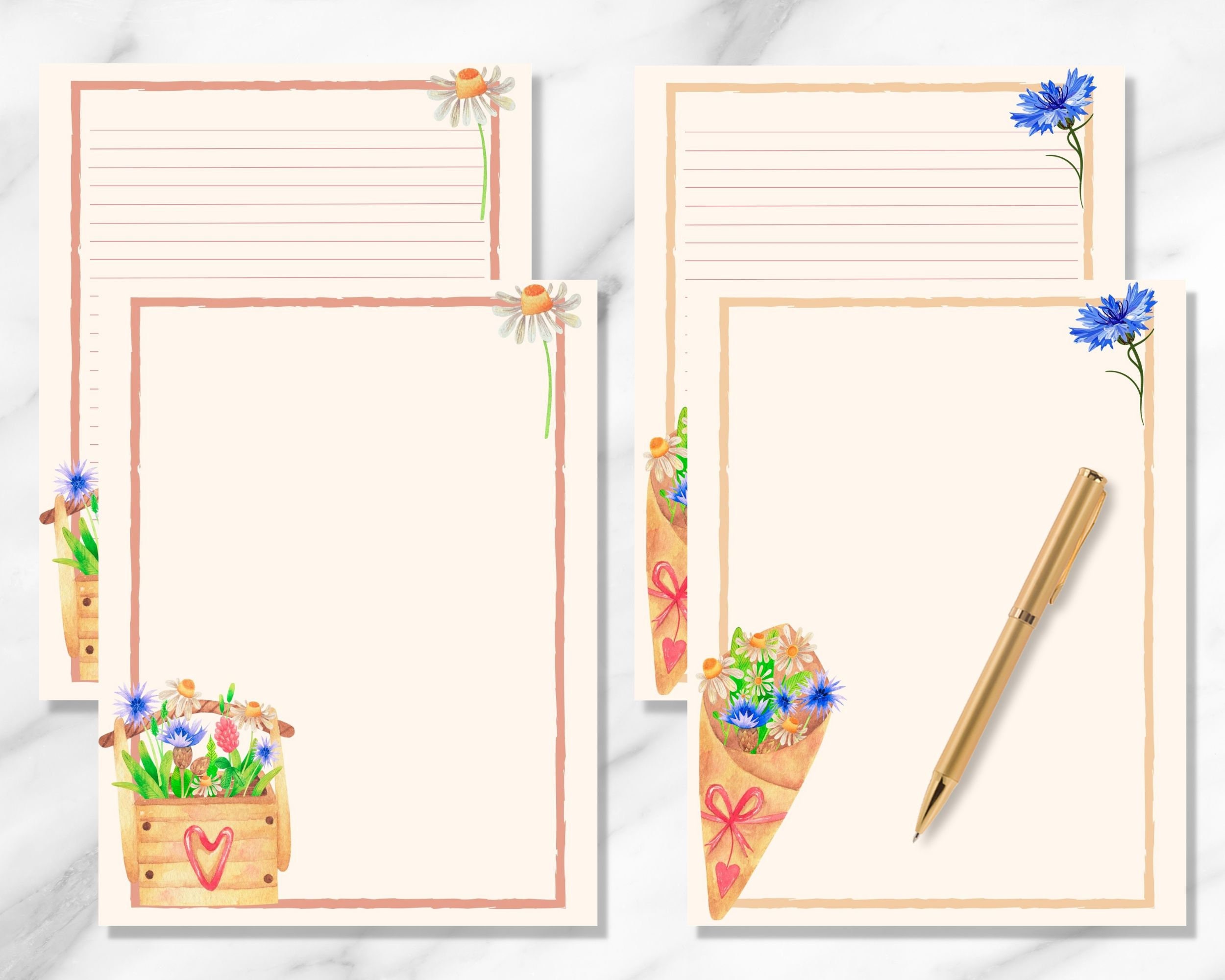 Flower Garden Printable Stationery Set Lined Printable Paper - Etsy