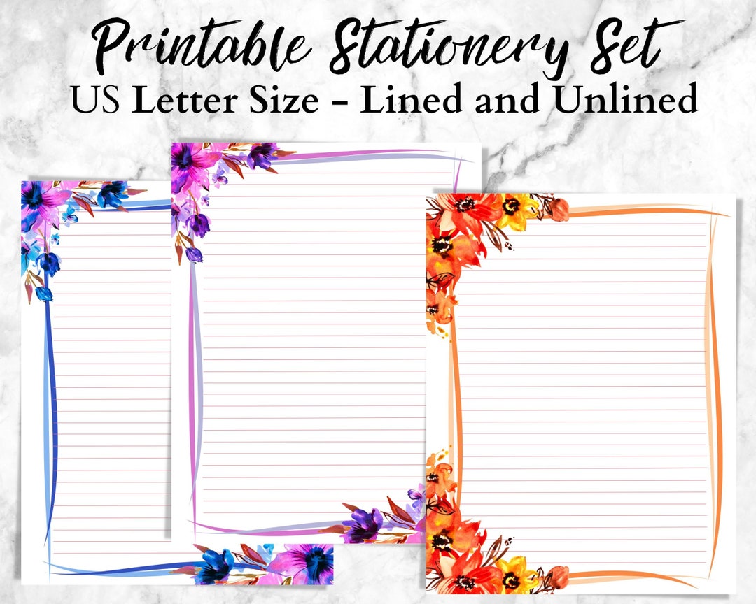 Printable Stationery Paper Set, Lined Printable Paper, Blank Paper ...